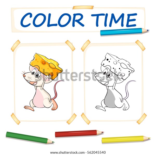Coloring Template Mouse Cheese Illustration Stock Vector (Royalty Free ...