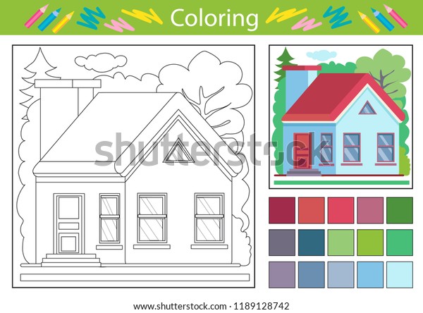 Coloring Worksheets Cartoon House Vector Illustration Stock Vector ...