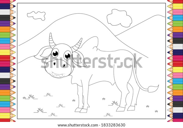 Coloring Zebu Kids Simple Vector Illustration Stock Vector (Royalty ...