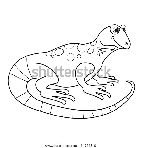 Colorless Cartoon Lizard Coloring Pages Template Stock Vector (Royalty ...