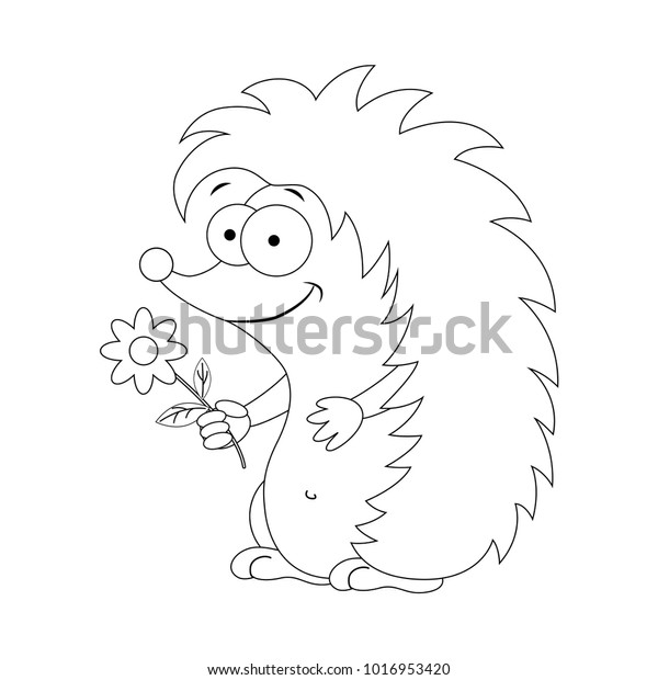 Colorless Funny Cartoon Hedgehog Vector Illustration Stock Vector ...