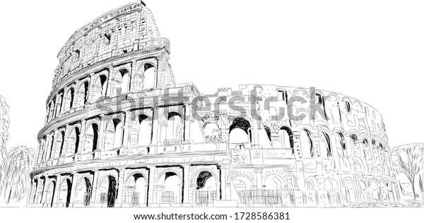 Colosseum Rome Vector Line Art 1 Stock Vector (Royalty Free) 1728586381 ...