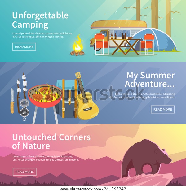 Colourful Camping Vector Flat Banner Set Stock Vector (Royalty Free ...