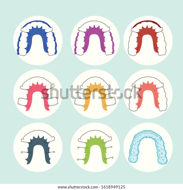 Colourful Dental Retainers Teeth Set Stock Vector (Royalty Free) 1618949125