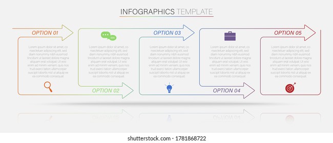 Vektor Stok Colourful Linear Text Box Infographic Timeline (Tanpa ...