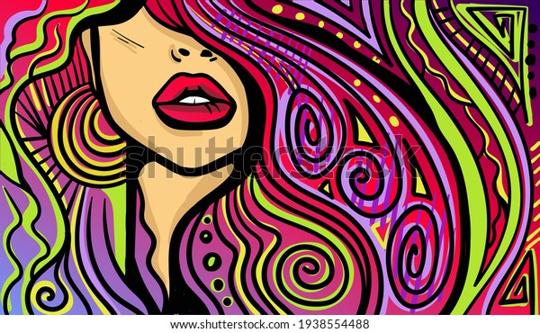 Colourful Psychedelic Line Art Abstract Woman Stock Vector (Royalty ...