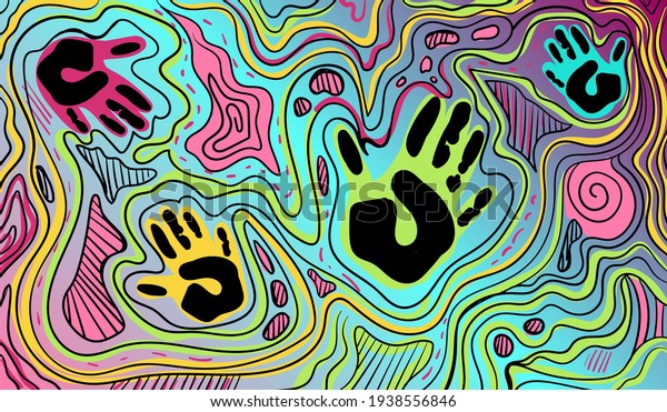 Colourful Psychedelic Line Art Abstract Palm Stock Vector (Royalty Free ...