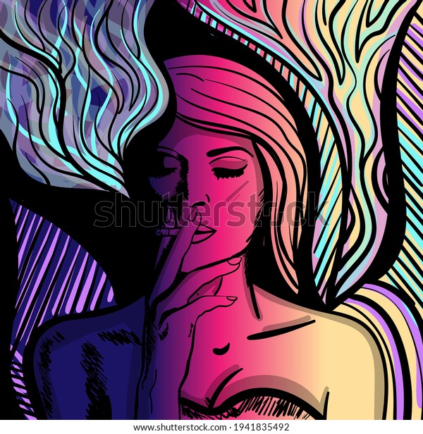 Colourful Psychedelic Line Art Abstract Smoking Stock Vector (Royalty ...