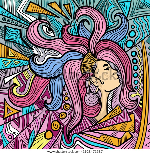 Colourful Psychedelic Line Art Humans Doodles Stock Vector (Royalty ...