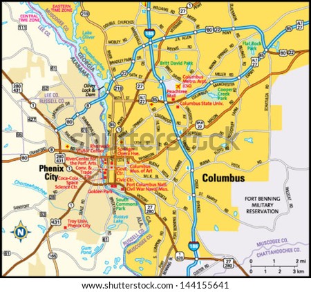 Columbus Georgia Area Map Stock Vector (Royalty Free) 144155641 ...
