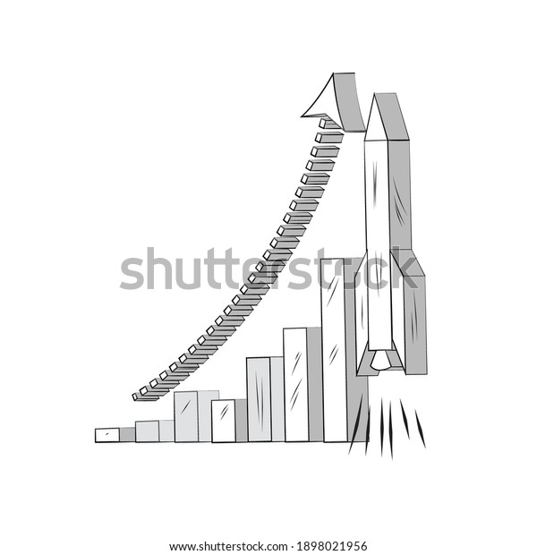 Columns Chart Rocket On White Background Stock Vector (Royalty Free ...