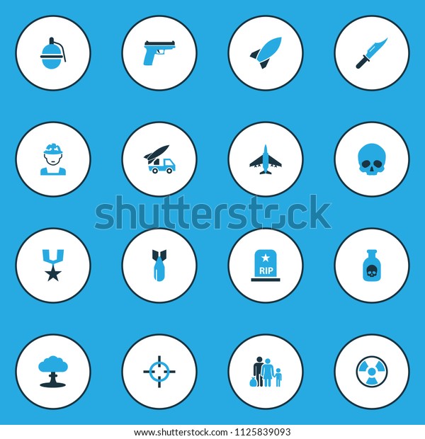 Combat Icons Colored Set Officer Sniper Stock Vector (Royalty Free ...