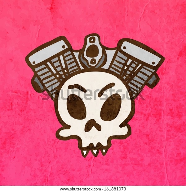 Combustion Vtwin Motorcycle Engine Skull Cute Stock Vector (Royalty ...