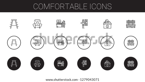 Comfortable Icons Set Collection Comfortable Stool Stock Vector ...