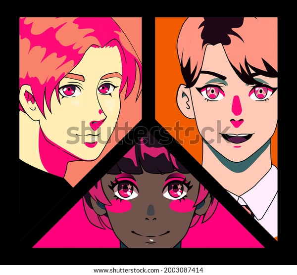 Comic Book Page Different Anime Personages Stock Vector (Royalty Free ...