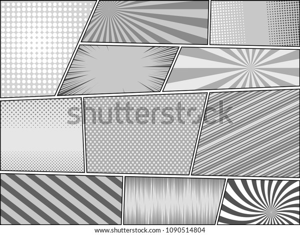 Comic book page monochrome backgrounds with radial dotted slanted lines ...