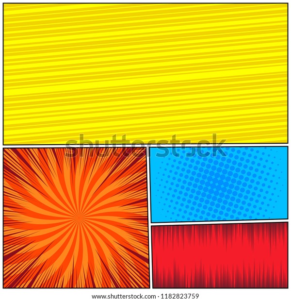 Comic book page template with halftone radial stripes and rays humor ...
