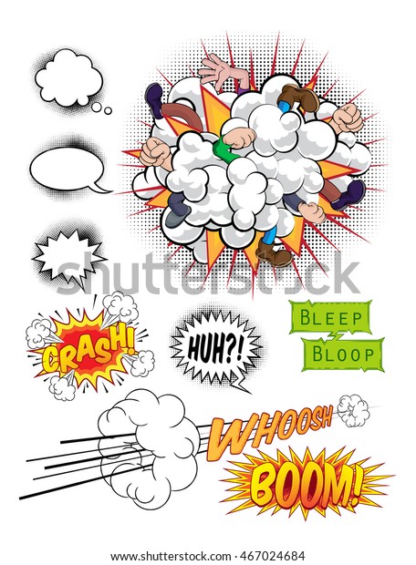 Comic book pop art graphic design elements, speech bubbles and sound ...