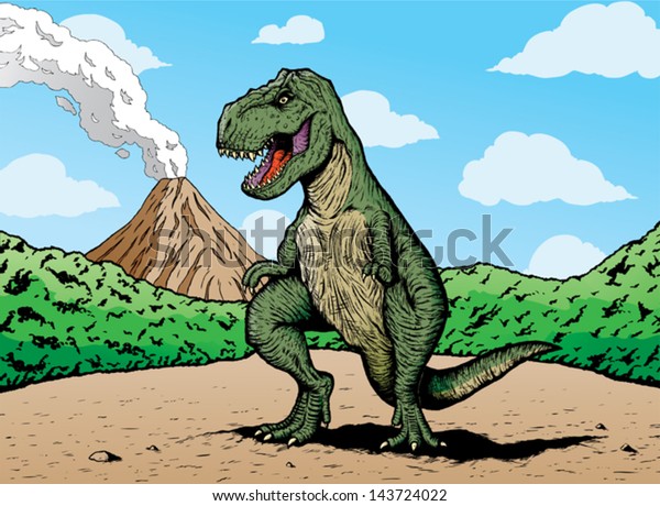 Comic book T-rex. T-rex is on a separate layer from background and can ...