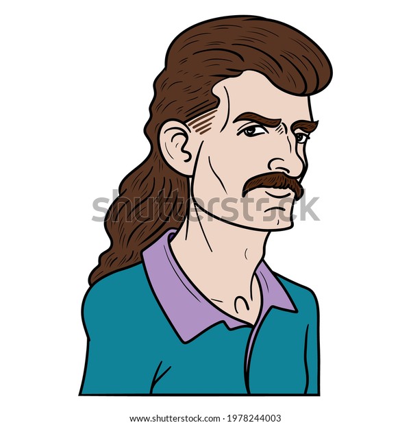 Comic Drawing Man Mullet Mustache Vector 스톡 벡터(로열티 프리) 1978244003 ...