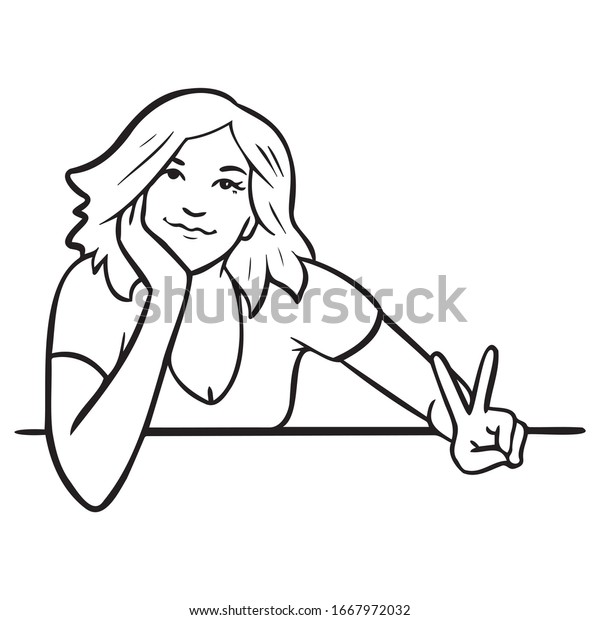 Comic Drawing Woman Supporting Herself Showing Stock Vector (Royalty ...