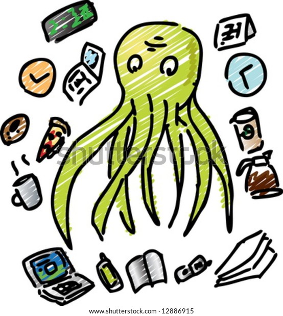 Comic Illustration Overworked Octopus Much Going Stock Vector (Royalty ...
