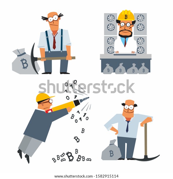 Comic Mining Drawings Man Mining Bitcoins Stock Vector (Royalty Free ...
