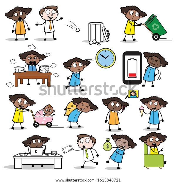 Comic Office Lady Set Concepts Vector Stock Vector (Royalty Free ...