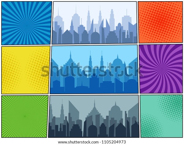 Comic Page Book Template City Silhouettes Stock Vector (Royalty Free ...