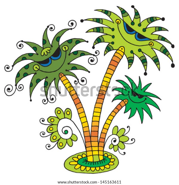 Comic Palm Tree Family Stock Vector (Royalty Free) 145163611