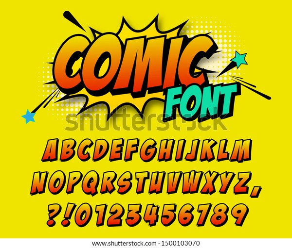 Comic retro font set. Alphabet letters & number in style of comics, pop ...