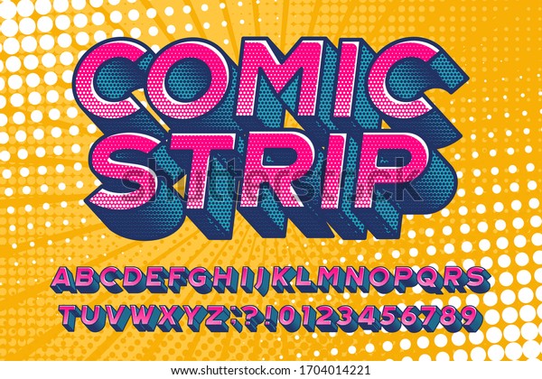 Comic Strip alphabet font. Letters and numbers in retro comic style ...