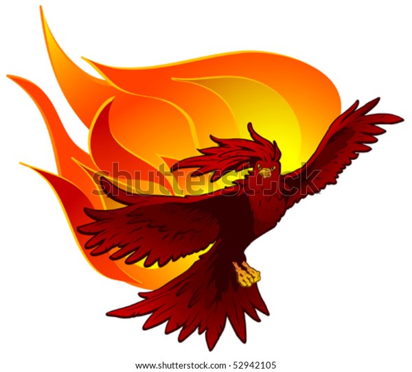 Comicstyle Cartoon Phoenix Flying Amid Flames Stock Vector (Royalty ...