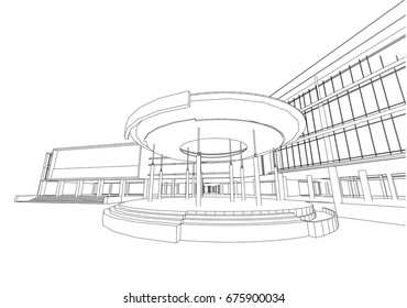 Commercial Building Structure Architecture Abstract Drawing Stock ...
