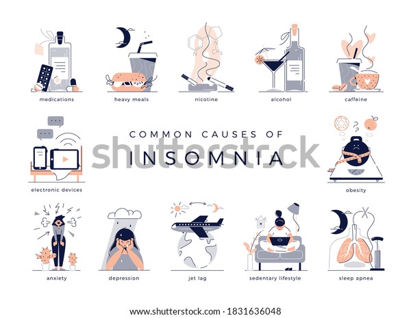 Common Causes Insomnia Stress Depression Jet Stock Vector (Royalty Free ...
