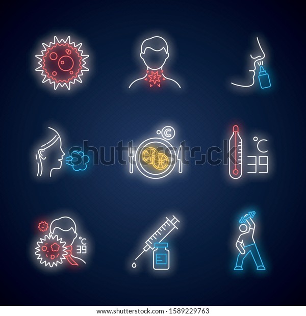 Common Cold Neon Light Icons Set Stock Vector (Royalty Free) 1589229763 ...