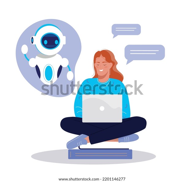 Communication Chatbot Online Girl User Sits Stock Vector (Royalty Free ...