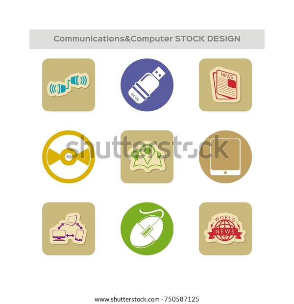 Communication Computer Icon Set Vector Flat Stock Vector (Royalty Free ...