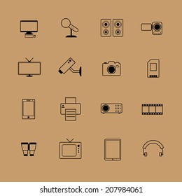 Communication Icons Brown Background Stock Vector (Royalty Free ...