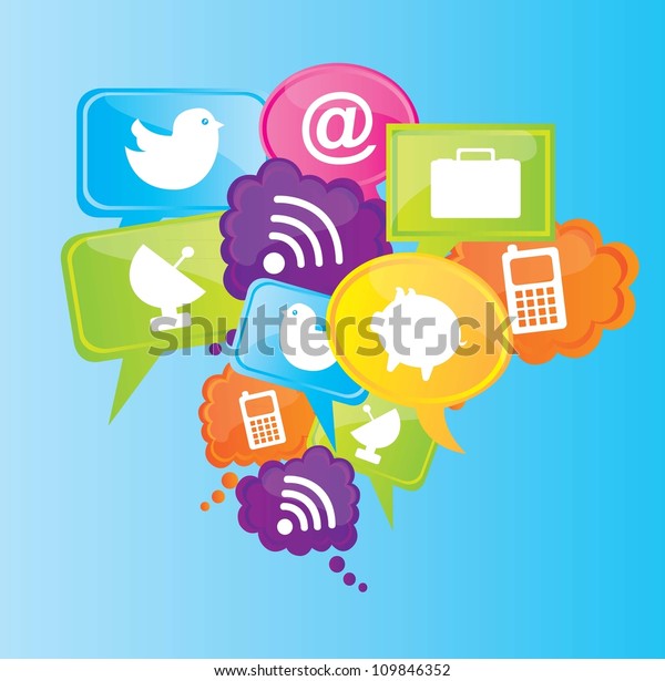 Communication Icons Over Blue Background Vector Stock Vector (Royalty ...