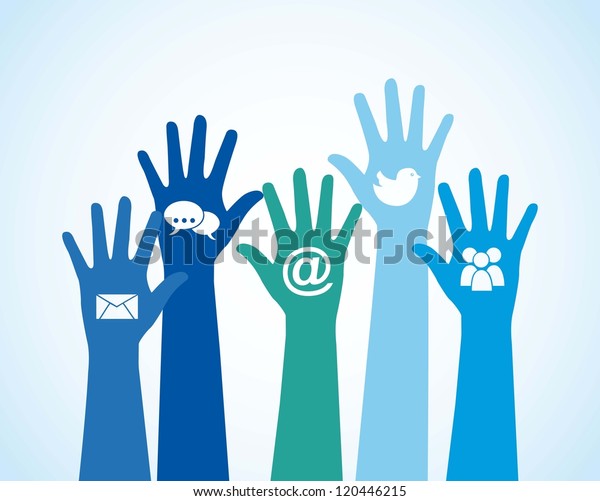 Communication Icons Over Hands Vector Illustration Stock Vector ...