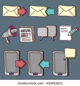 Communication Icons Set Hand Drawn Cartoon Stock Vector (Royalty Free ...
