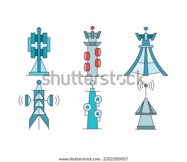 Communication Radio Tower Icons Set Stock Vector (Royalty Free ...