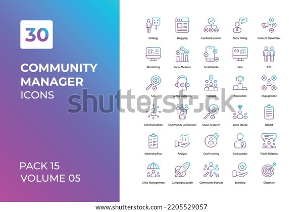 Community Manager Icons Collection Set Contains Stock Vector (Royalty ...