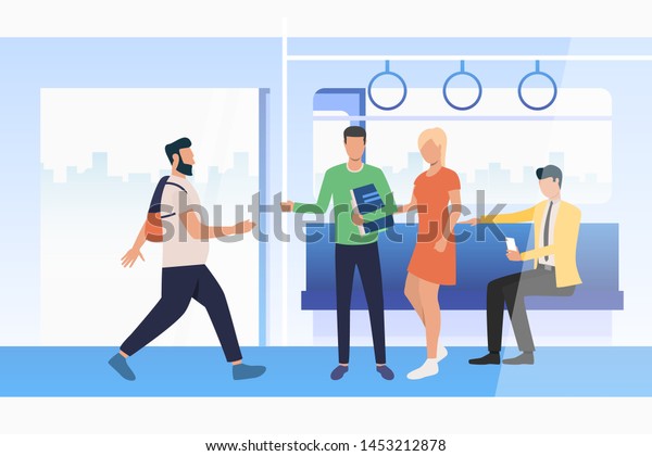 Commuting Passengers Travelling By Train Using Stock Vector (Royalty ...