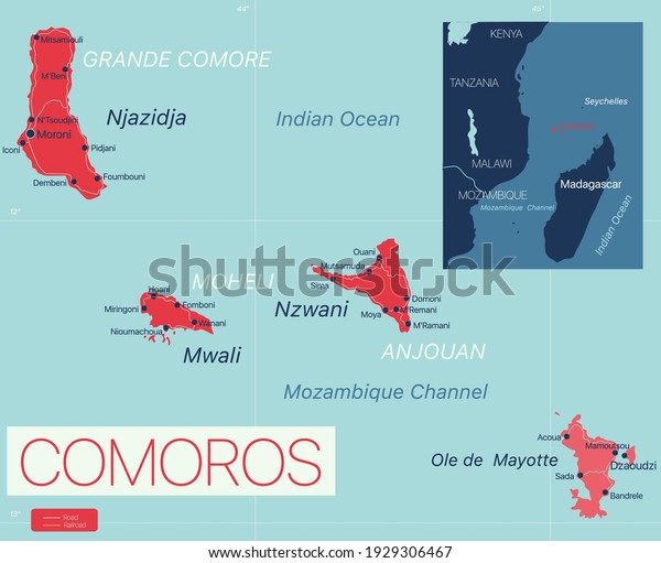 Comores Islands Detailed Editable Map Regions Stock Vector (Royalty ...