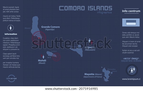 Comoro Islands Map Separate Regions Names Stock Vector (Royalty Free ...