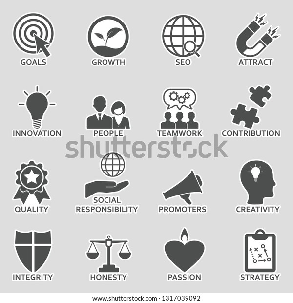Company Core Values Icons Sticker Design: เวกเตอร์สต็อก (ปลอดค่า ...