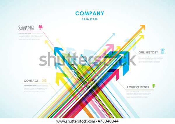 Company infographic overview design template with arrows and icons.