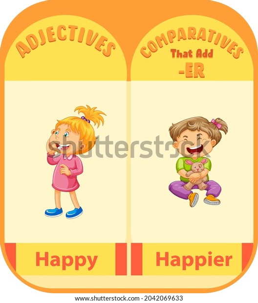 Comparative Adjectives Word Happy Illustration Stock Vector (Royalty ...